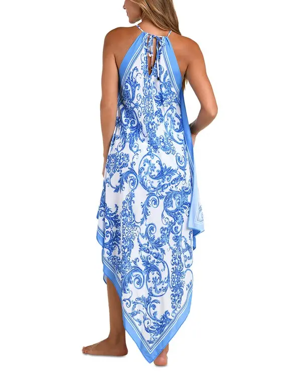 L'Agence Elise Baroque Halter Dress Swim Cover-up - Blue