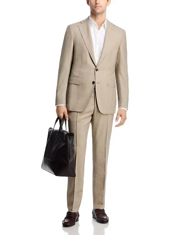 Canali Capri Melange Solid Slim Fit Suit - Beige