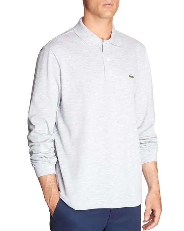 Lacoste Classic Fit Long-sleeve Pique Polo Shirt - Silver