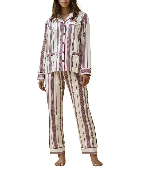 KIP Luxe Stretch Cotton Pajama Set - Merlot Stripe
