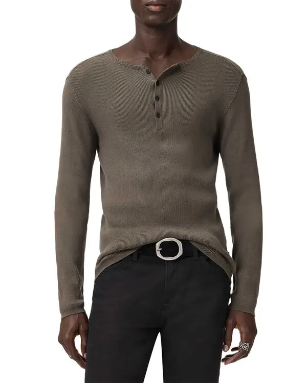 John Varvatos Javis Ribbed Long Sleeve Henley - Teakwood