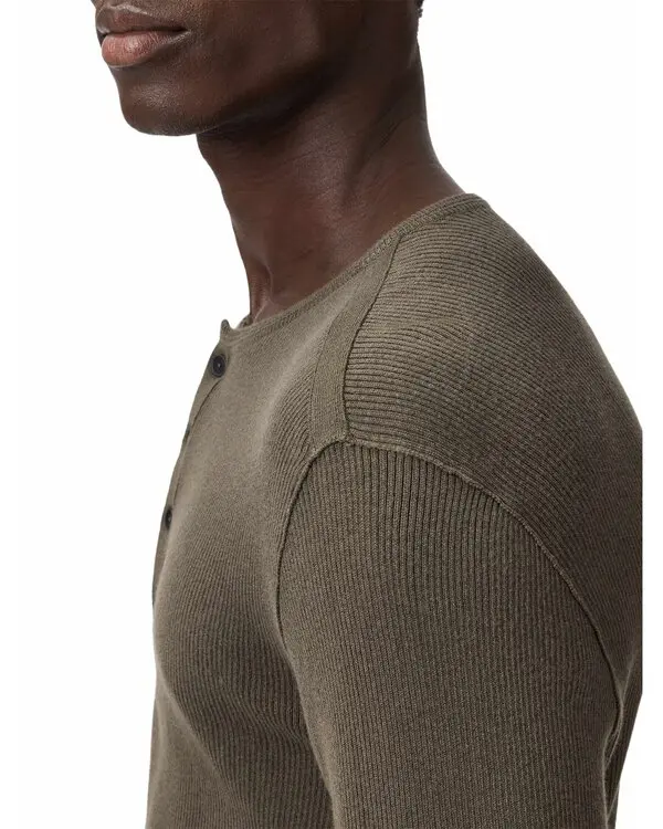 John Varvatos Javis Ribbed Long Sleeve Henley - Teakwood