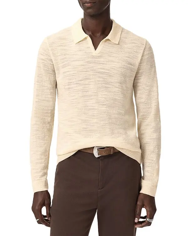 John Varvatos Luciano Slub Open Collar Polo Sweater - Salt
