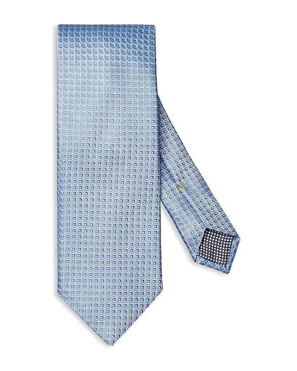 Eton Geometric Print Silk Tie - Light Blue