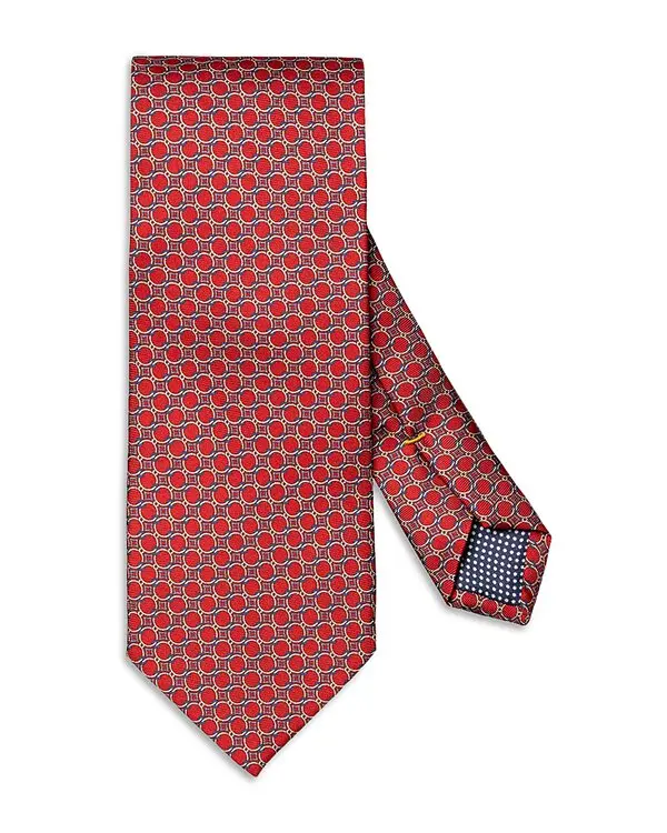 Eton Geometric Print Silk Tie - Medium Red