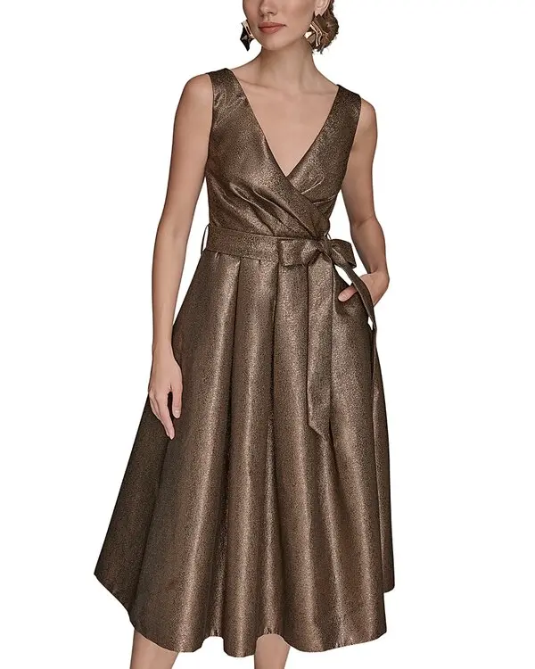 Donna Karan New York Wrap Effect Bow Waist Midi Gown