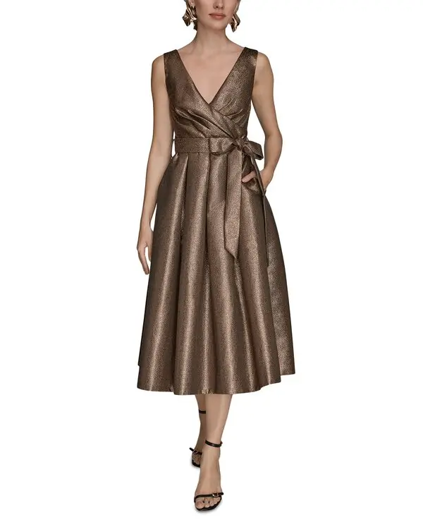 Donna Karan New York Wrap Effect Bow Waist Midi Gown