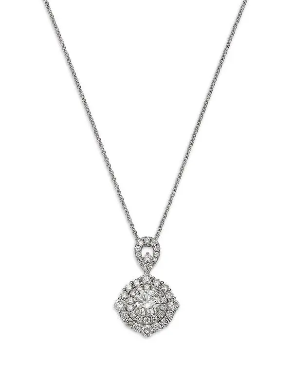 Bloomingdale'S 18k Gold Diamond Halo Pendant Necklace 1.15 Tcw - White