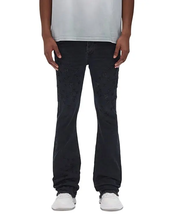 PURPLE BRAND Flared Leg Beaded Monogram Jeans - Black