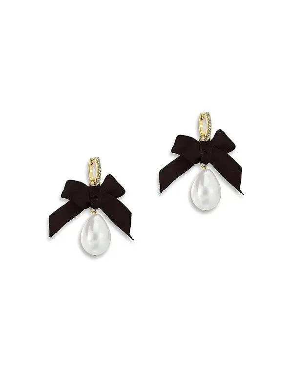 Ted Baker London Riyya Ribbon Bow Imitation Pearl Huggie Drop Earrings - Gold Tone/pearl