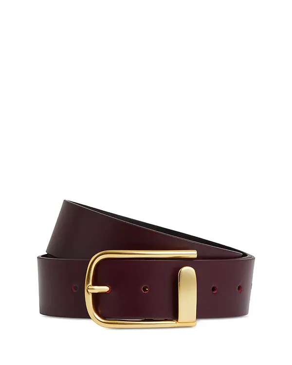 REISS Iyla Half Keeper Leather Belt - Burgundy