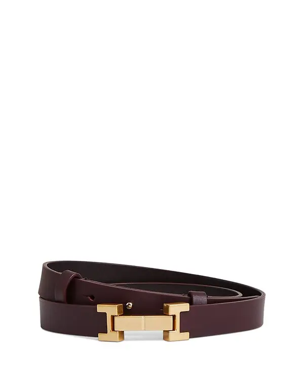REISS Hayley Hardware Piece Leather Belt - Burgundy