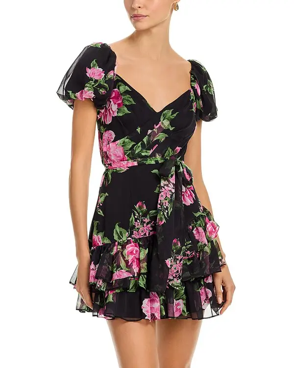 Aqua Floral Short Sleeved Mini Dress