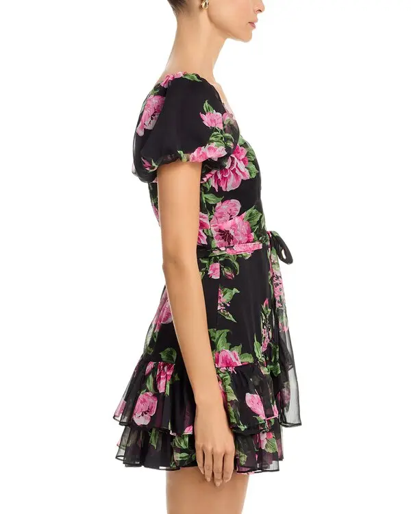 Aqua Floral Short Sleeved Mini Dress