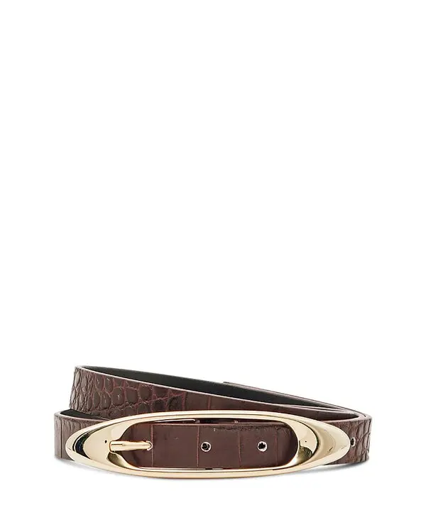 REISS Evelina Croc Embossed Leather Belt - Burgundy