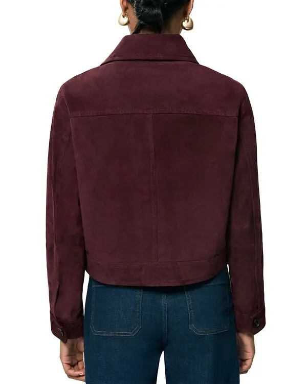 REISS Petite Fitted Suede Jacket - Burgundy
