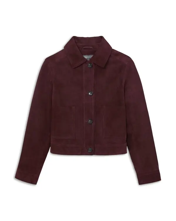 REISS Petite Fitted Suede Jacket - Burgundy