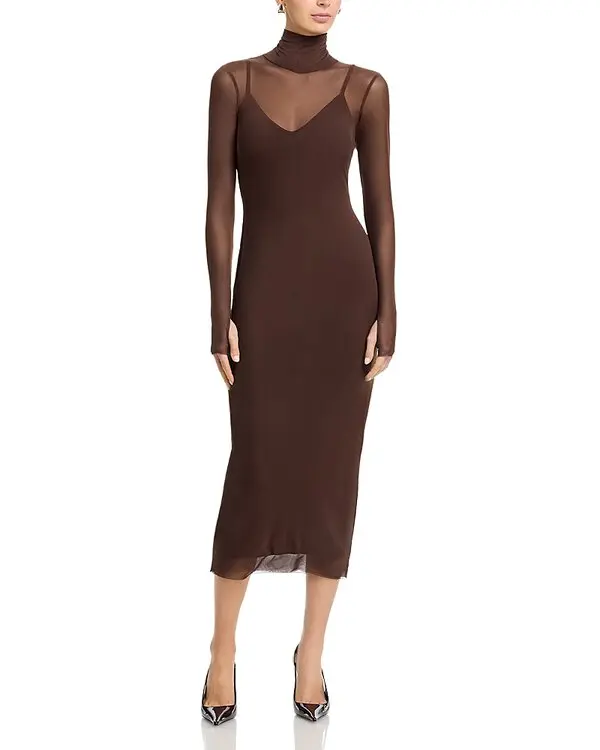 AFRM Shailene Turtle Neck Mesh Dress - Espresso