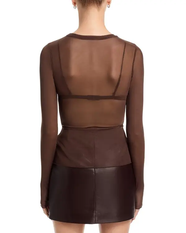 AFRM Kaylee Crewneck Mesh Top - Espresso