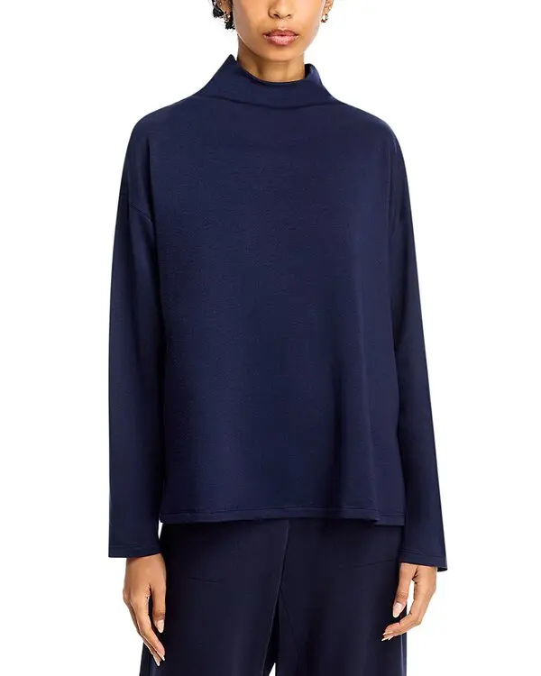 Eileen Fisher Brushed Terry Funnel Neck Box Top