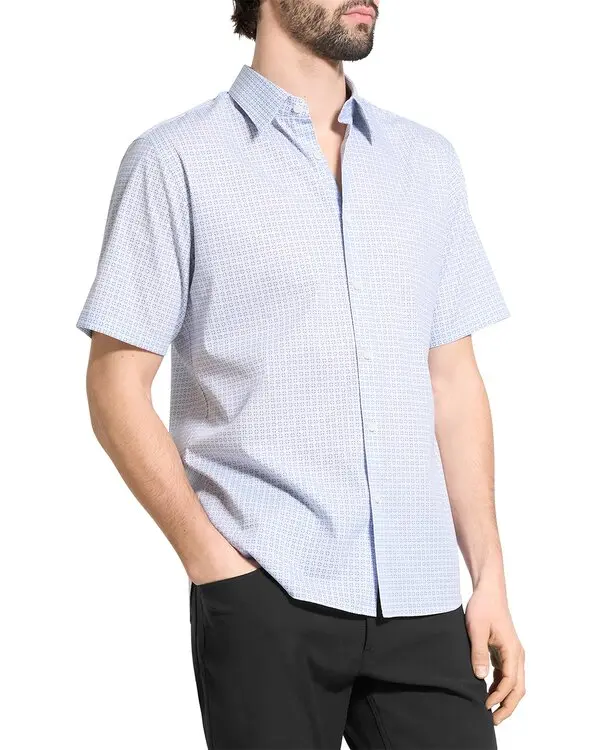 Theory Irving Short Sleeve Mini Geo Relaxed Fit Button Down Shirt