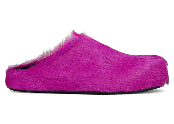 Marni Long Hair Calfskin Fussbett Sabot Mule - Fuchsia