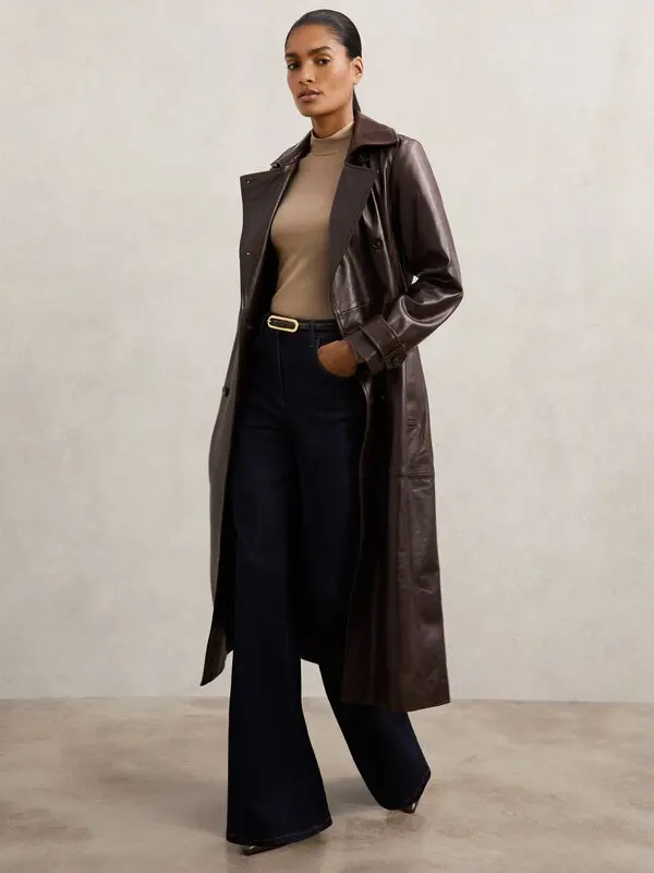 REISS Molly Lyocell-blend Funnel-neck Top - Camel