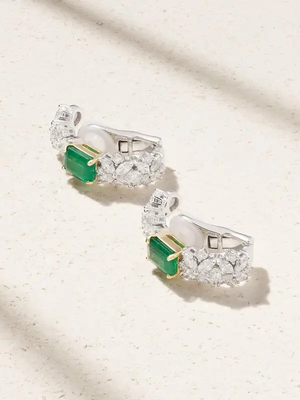 Yeprem 18-karat White And Yellow Diamond And Emerald Clip On Earrings - Gold