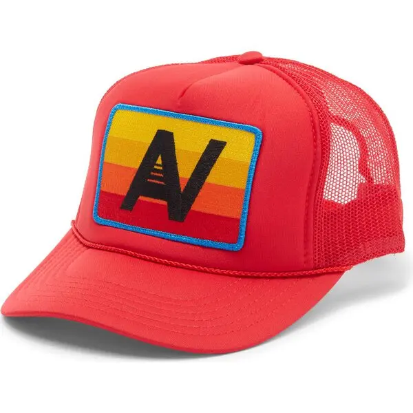 Aviator Nation Rainbow Logo Trucker Hat - Red