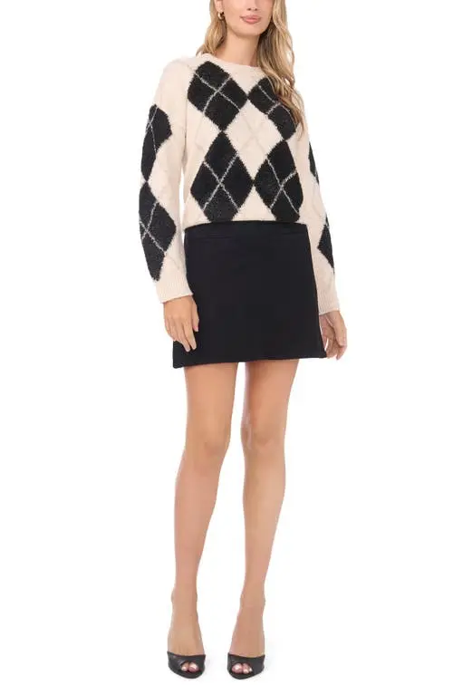 Vince Camuto Argyle Metallic Crewneck Sweater