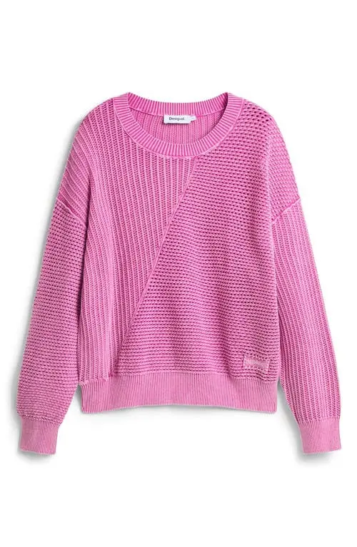 Desigual Cotton-blend Loose Knit Sweater - Pink