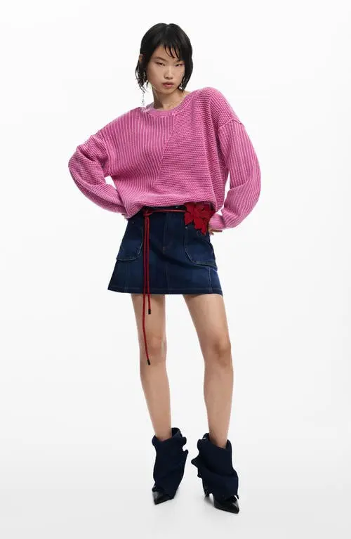 Desigual Cotton-blend Loose Knit Sweater - Pink
