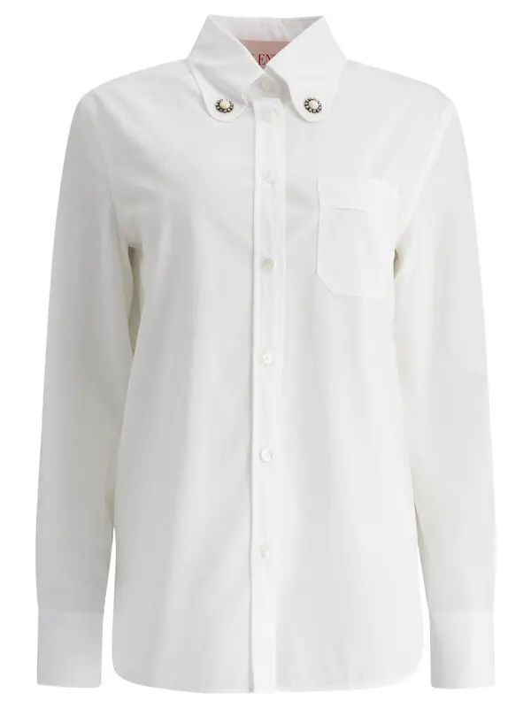 Valentino Garavani Cotton Poplin Shirt With Faux-crystal Buttons