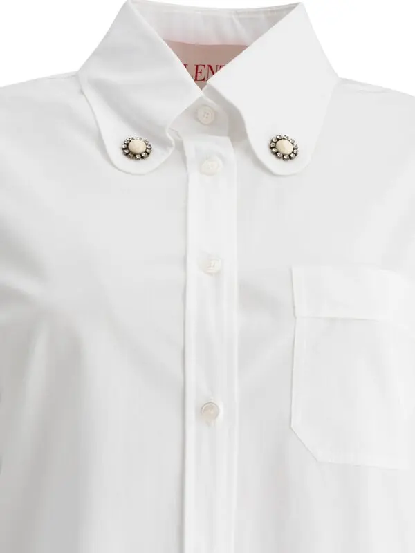 Valentino Garavani Cotton Poplin Shirt With Faux-crystal Buttons