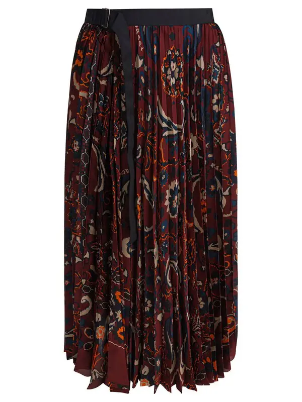 Sacai Floral Print Pleated Skirt - Bordeaux