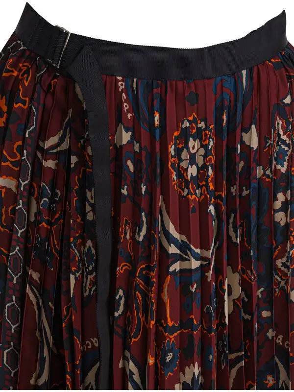 Sacai Floral Print Pleated Skirt - Bordeaux