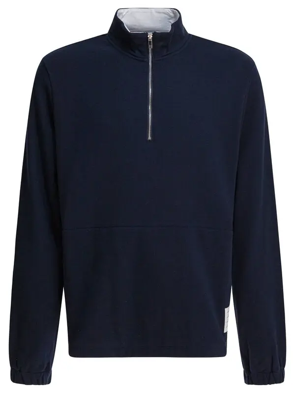 Thom Browne Cotton Half-zip Sweatshirt With Four Bar Detail - Blue