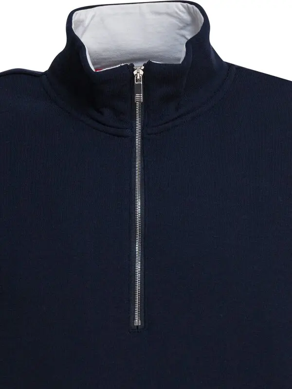 Thom Browne Cotton Half-zip Sweatshirt With Four Bar Detail - Blue