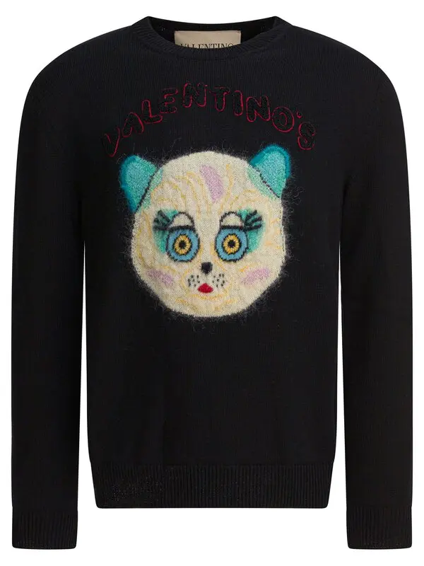 Valentino Garavani Le Chat De La Maison Crew-neck Sweater - Black