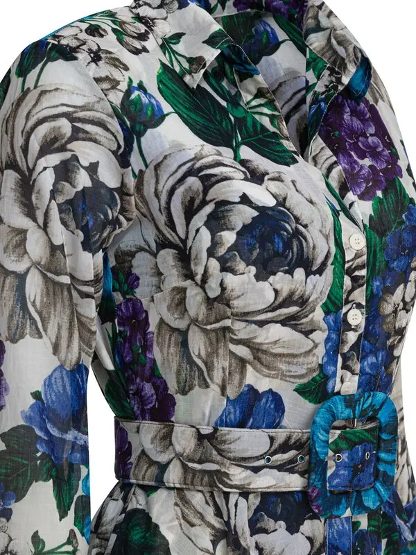 Samantha Sung Floral Print Shirtdress - Blue
