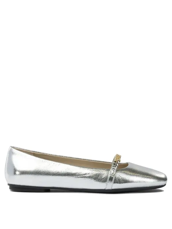 Pinko Leather Ballet Flats With Square Toe - Silver