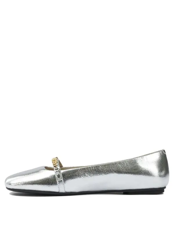 Pinko Leather Ballet Flats With Square Toe - Silver