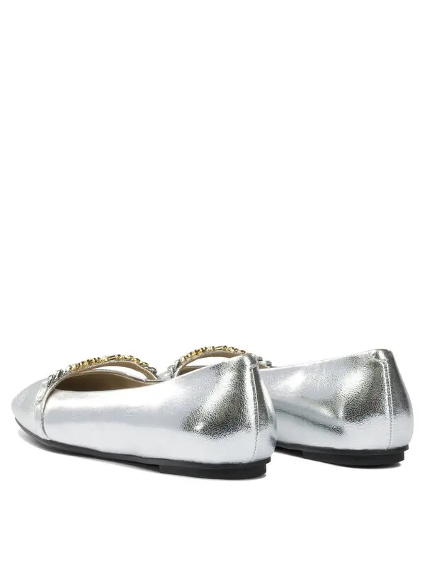 Pinko Leather Ballet Flats With Square Toe - Silver