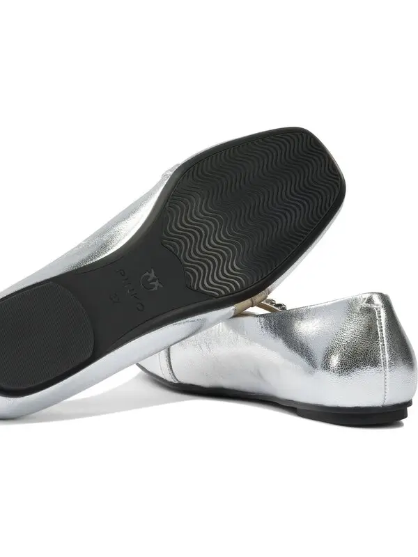 Pinko Leather Ballet Flats With Square Toe - Silver