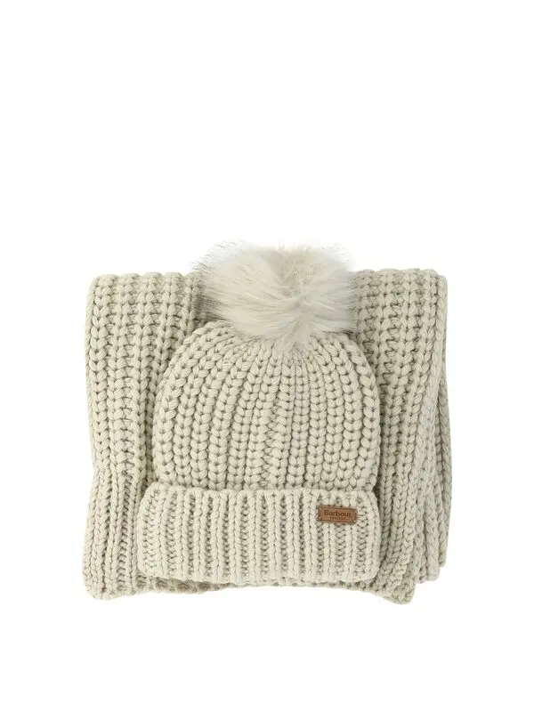 Barbour Saltburn Beanie And Scarf Set - Beige