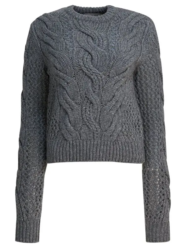 Max Mara Wool-blend Crewneck Sweater With Braids - Grey