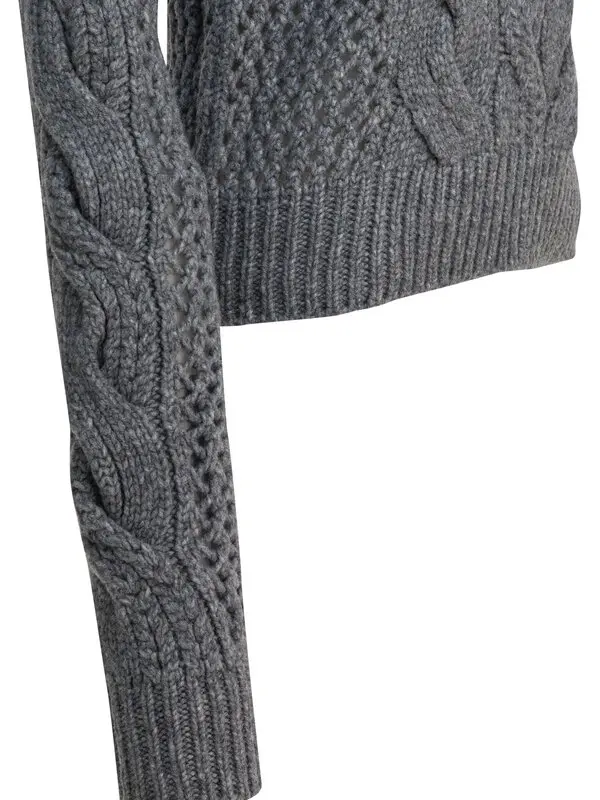 Max Mara Wool-blend Crewneck Sweater With Braids - Grey