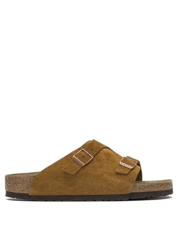 BIRKENSTOCK Zurich Suede Slides With Adjustable Buckles - Brown