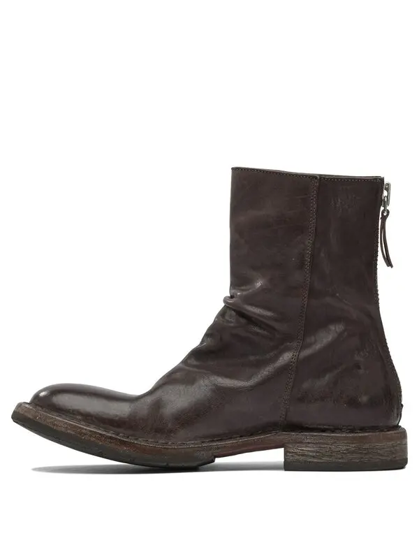 Moma Leather Ankle Boots With Central Zipper