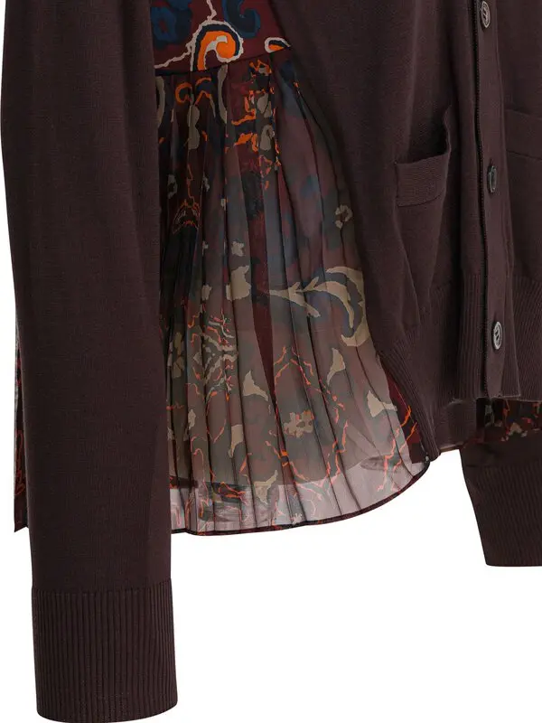 Sacai Floral Print Cardigan - Brown